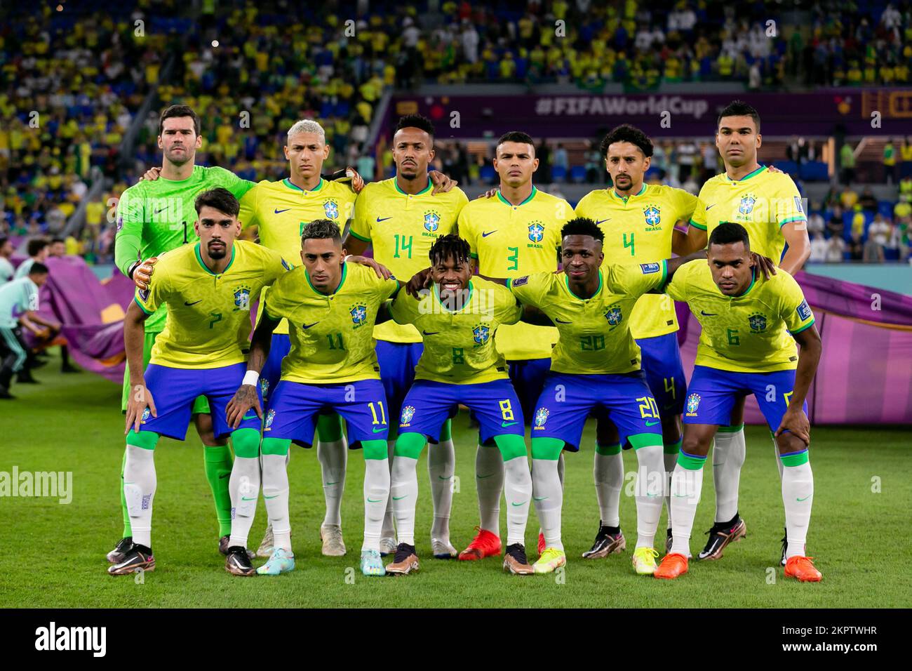DOHA, QATAR - NOVEMBER 28: Players of Brazil pose for the official ...