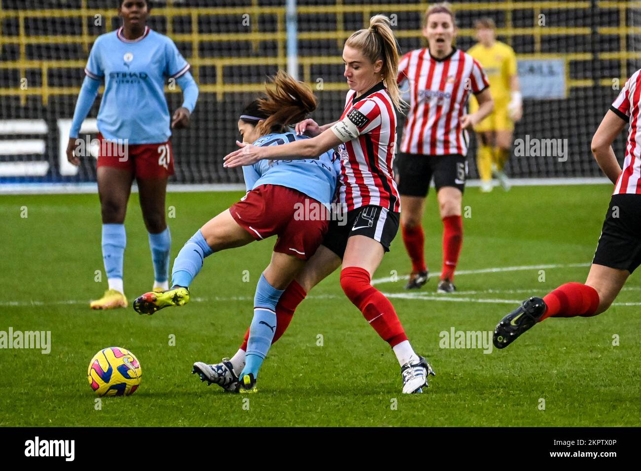 Sunderland AFC Women's Emma Kelly tackles Yui Hasegawa of Manchester ...
