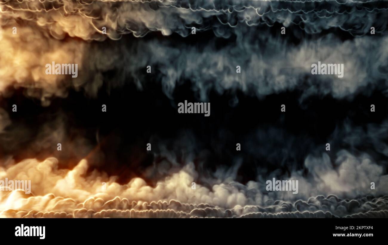 Top - bottom screen frame of thick blue smoke and fire, isolated ...