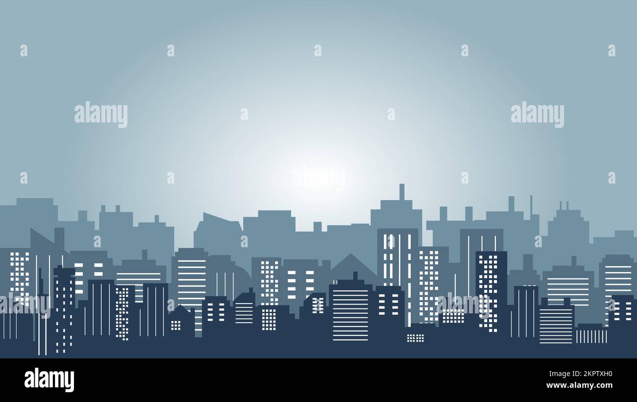 Gradient night sky and white of suburban silhouette. City vector ...