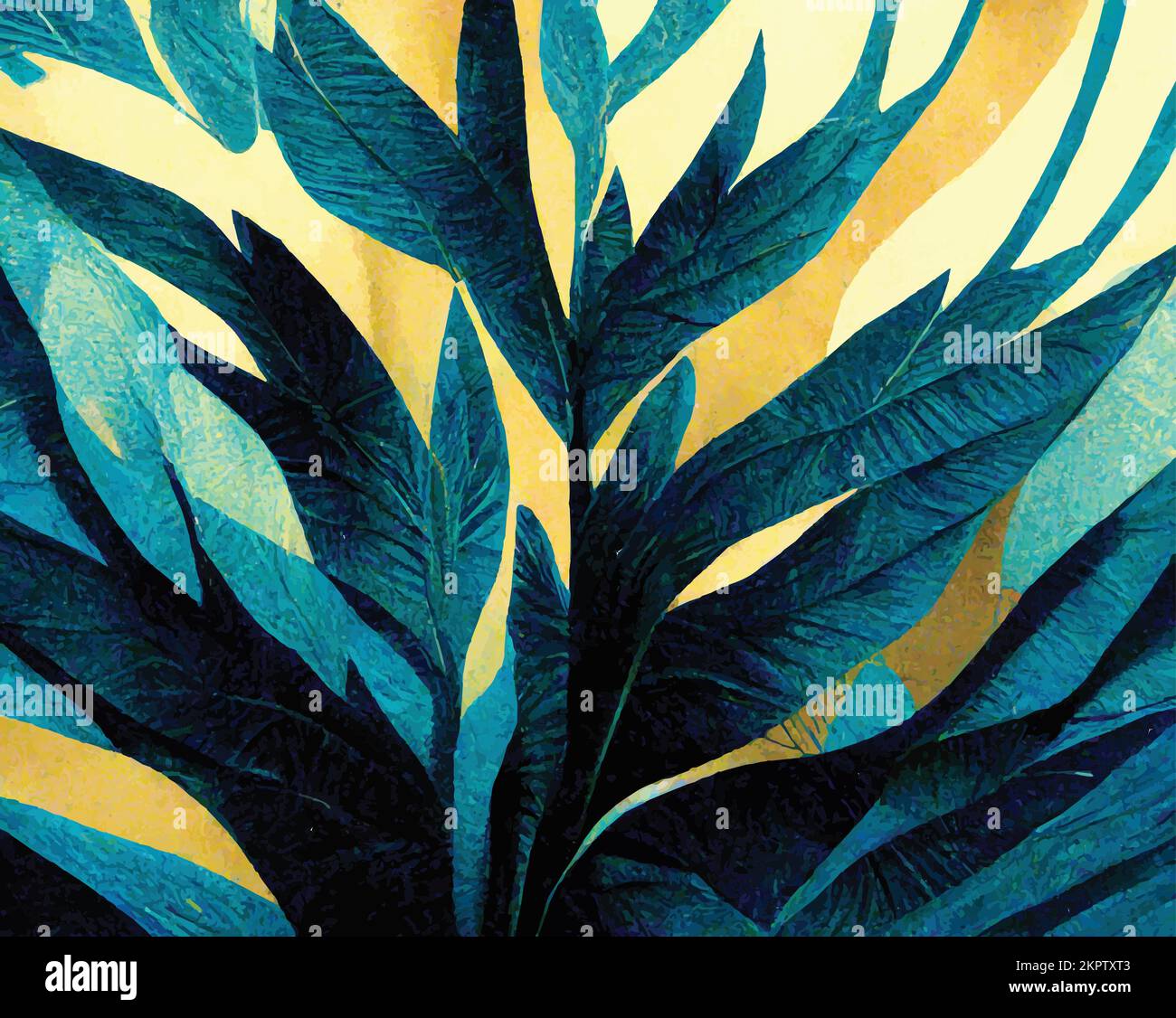 A vector illustration of bright blue leaves on a yellow background ...