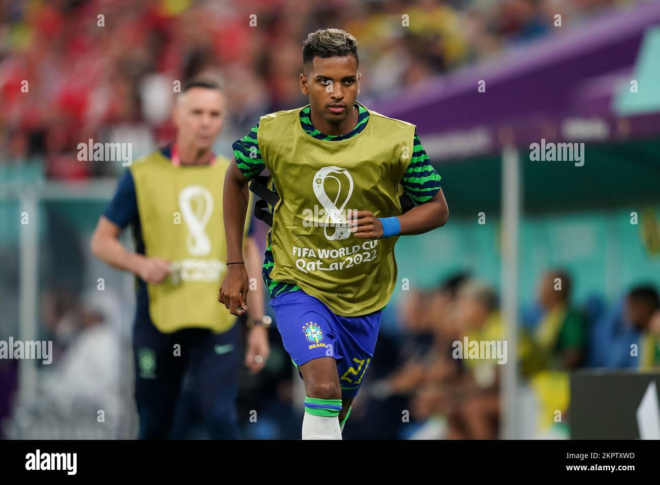 DOHA, QATAR - NOVEMBER 28: Player of Brazil Rodrygo warms up during the ...