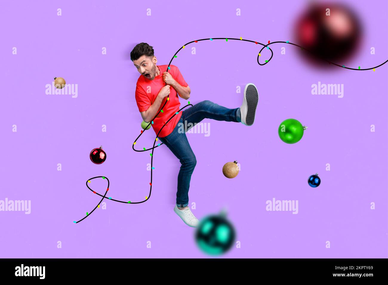 Creative photo 3d collage postcard poster brochure of afraid scared man ...