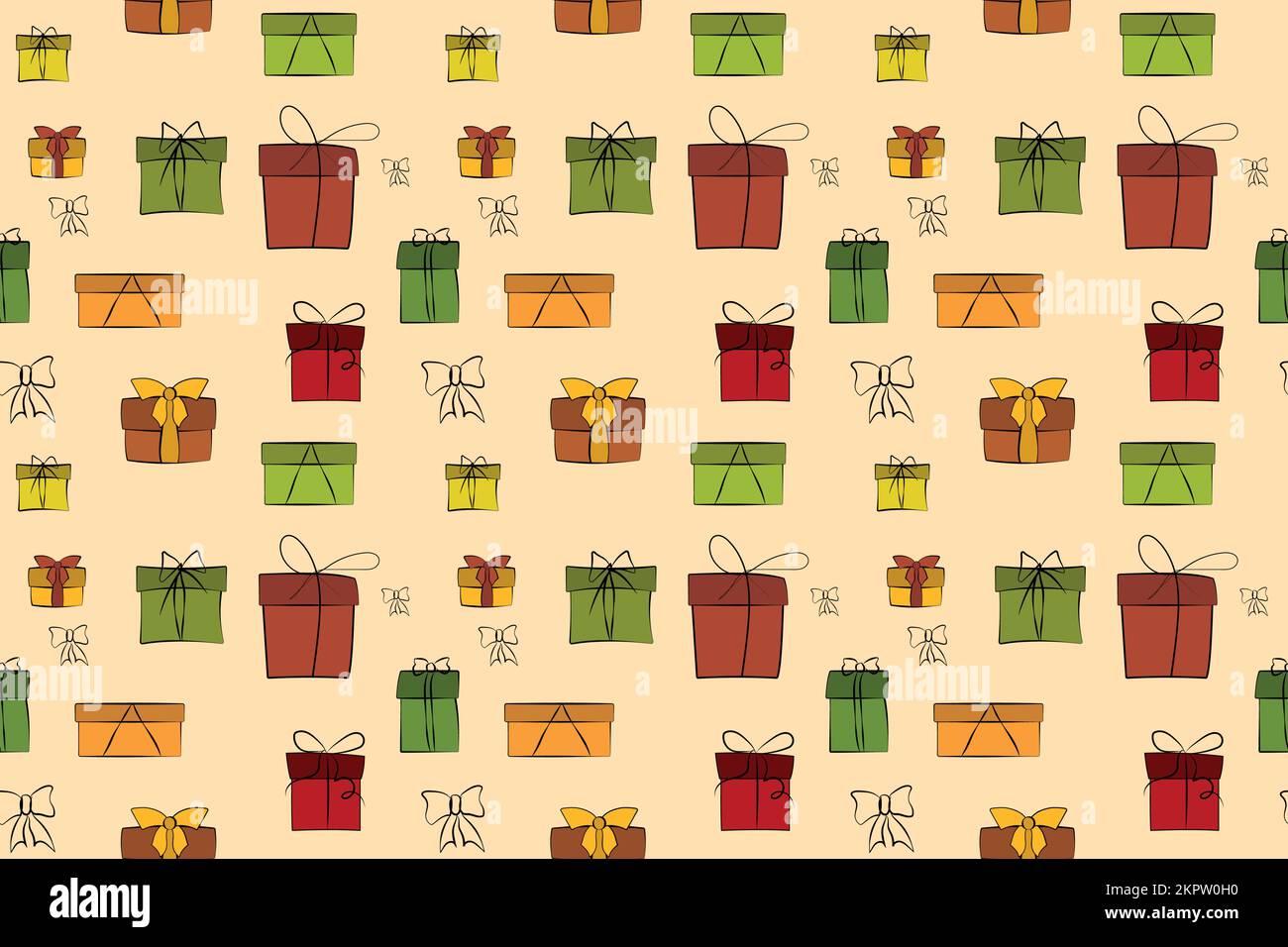 Gift box seamless pattern. Line art. Christmas, New Year, holidays, birthday background. Vector ...