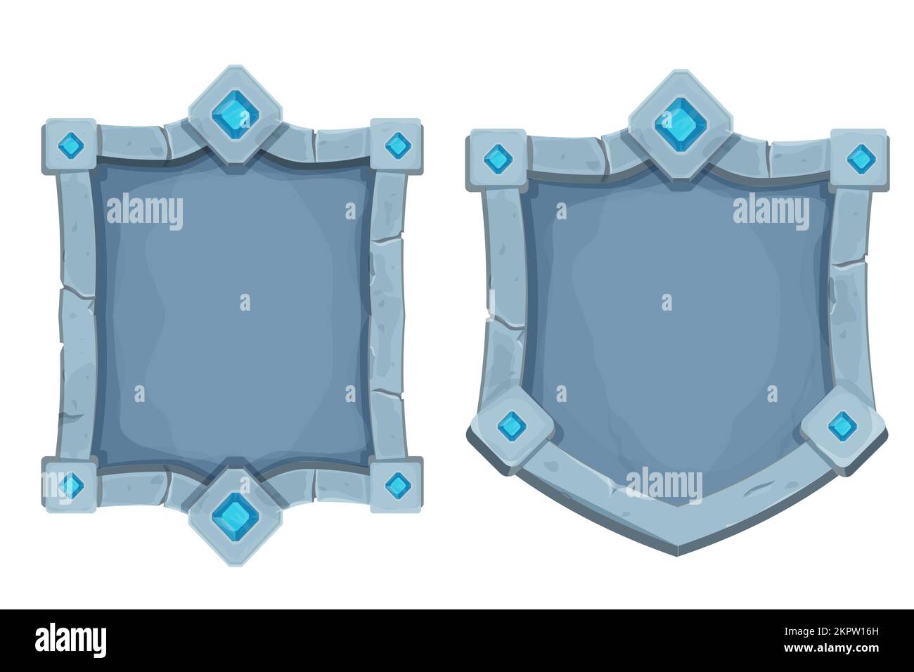 Set stone frame with border and gemstones, shield shape, empty medieval ...