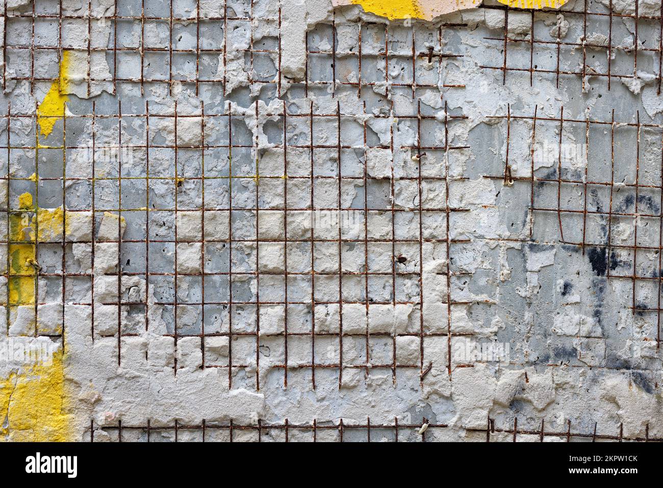 Texture of an old concrete wall with a metal rusty plaster mesh Stock ...