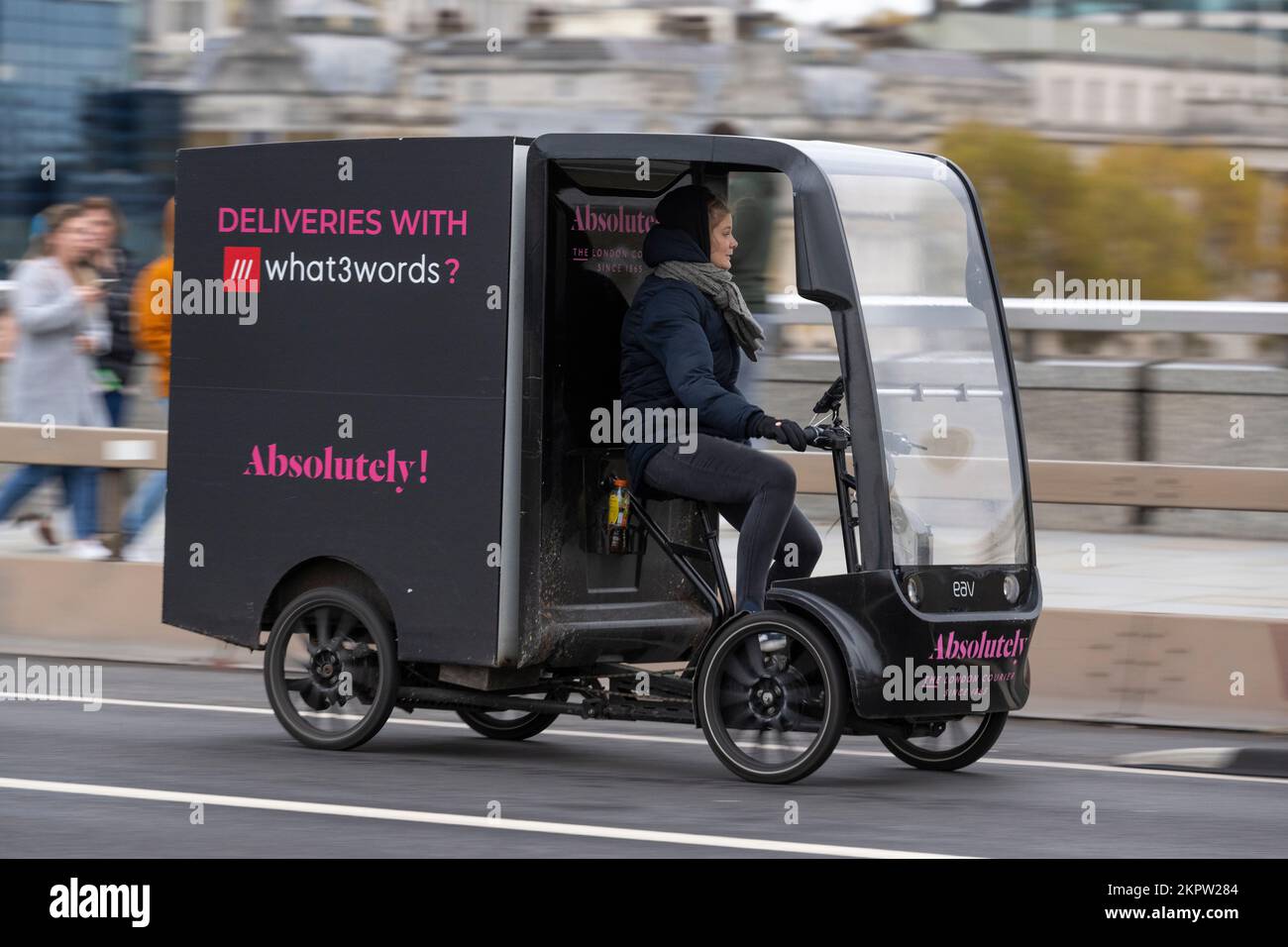 An Absolutely courier driving an Electric Assisted Vehicles (EAV) which ...