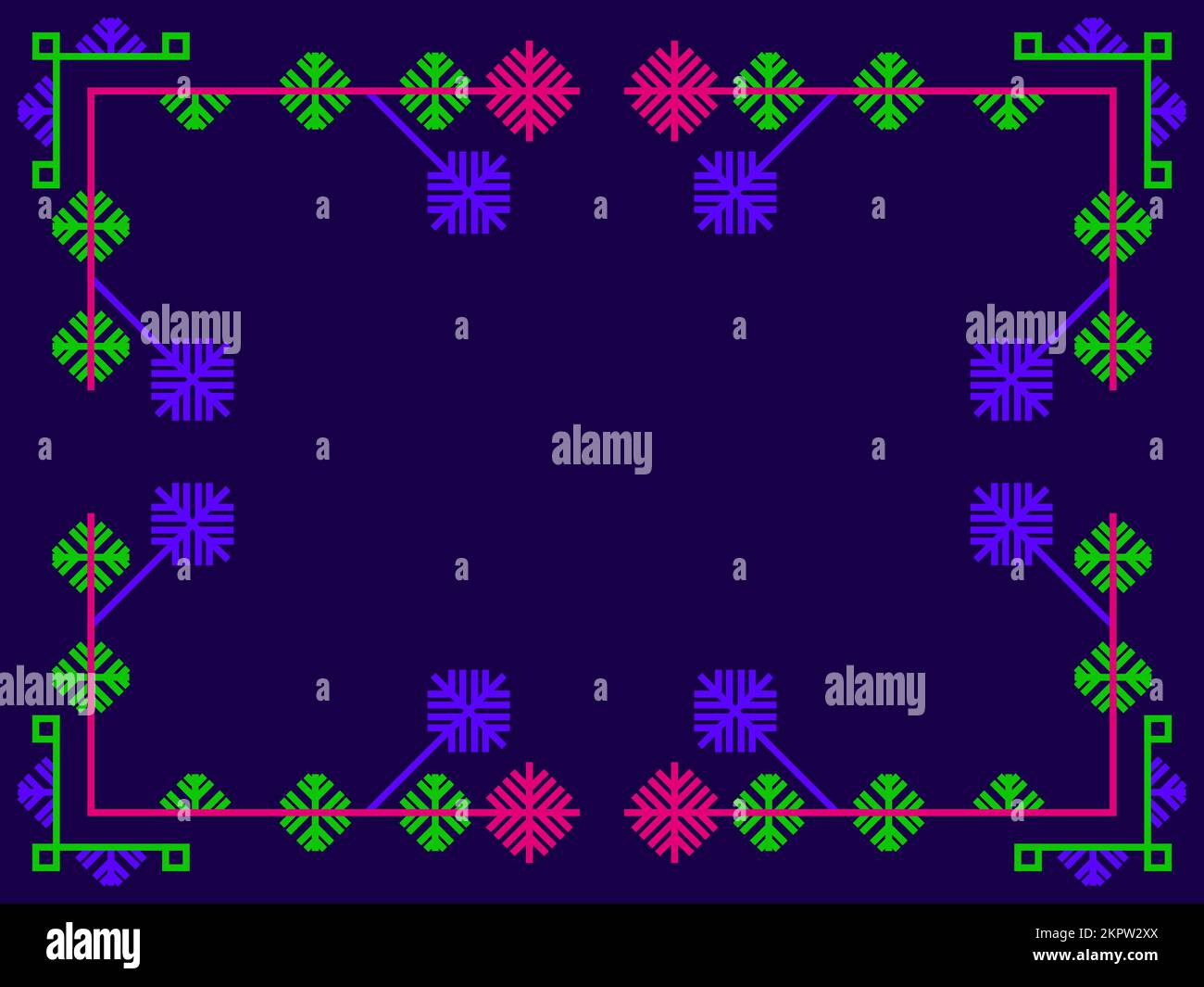 Christmas frame with colored snowflakes. Art deco frame in line art ...