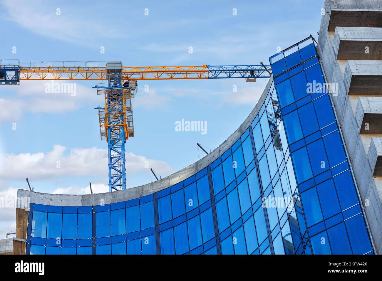 Construction of a high-rise office building and facade window cladding ...