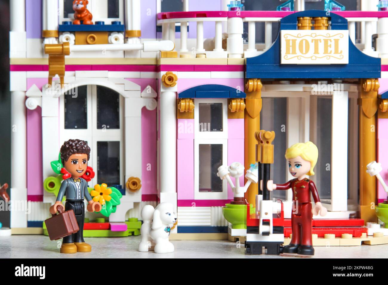 The visitor arrived at the hotel. The guest is met by a porter on the ...