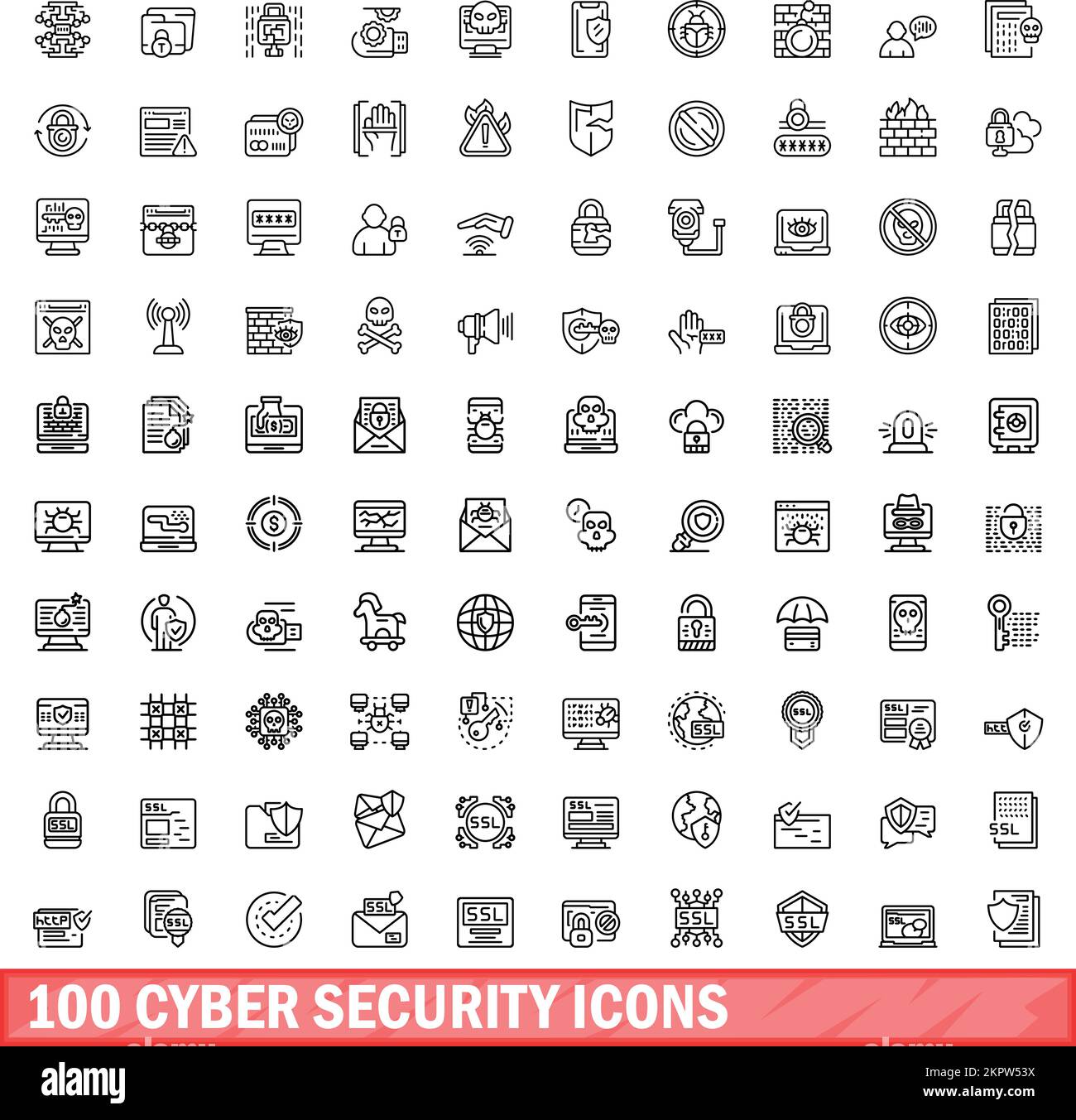 100 Cyber Security Icons Set Outline Illustration Of 100 Cyber Security Icons Vector Set