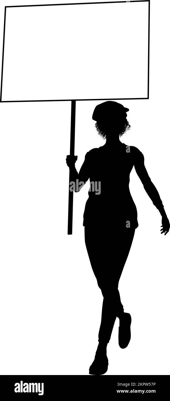 Protest Rally March Picket Sign Silhouette Person Stock Vector Image ...