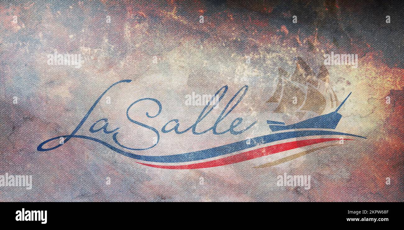 Top view of retro flag LaSalle, Ontario Canada with grunge texture ...