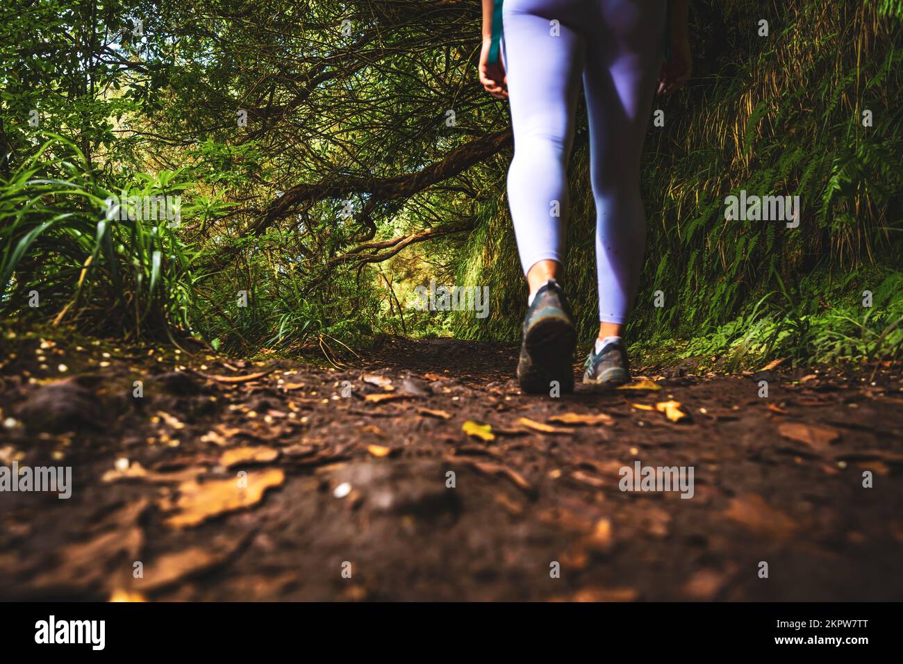 Description: Legs of athletic woman with backpack walking by amazing ...