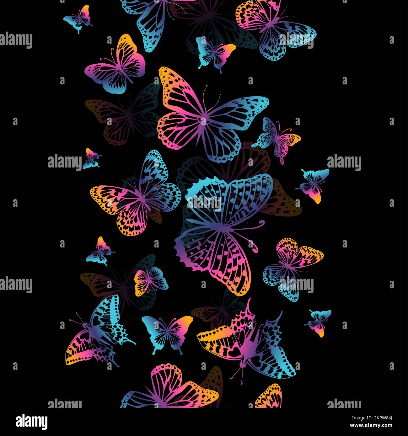Pattern with rainbow butterflies on a black background. Suitable for ...