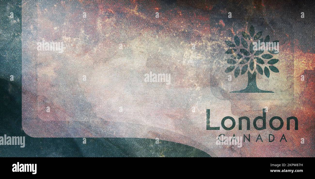 Top view of retro flag London, Ontario Canada with grunge texture ...