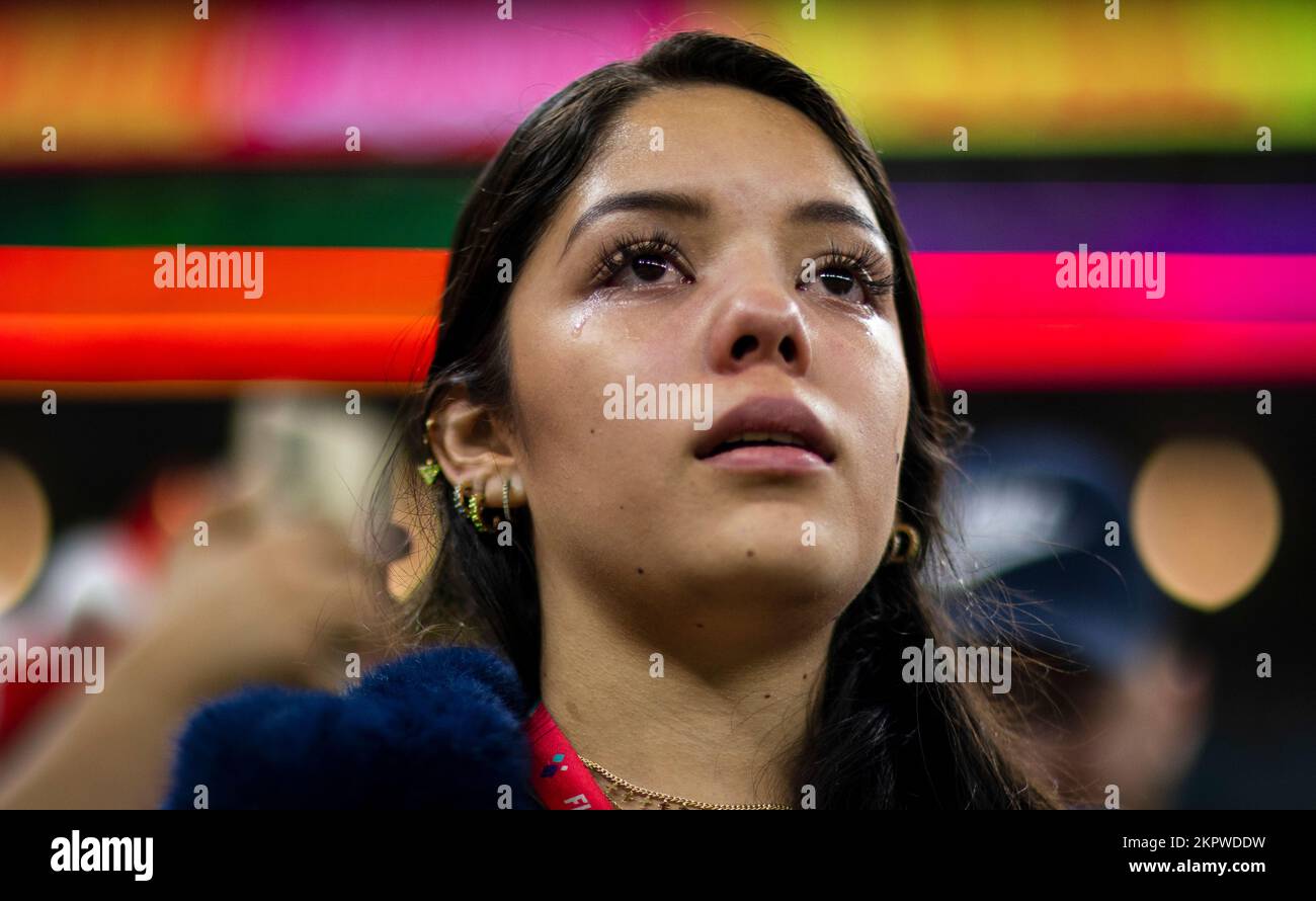 Doha, Qatar. 28th Nov, 2022. Woman starts crying when she sees ...