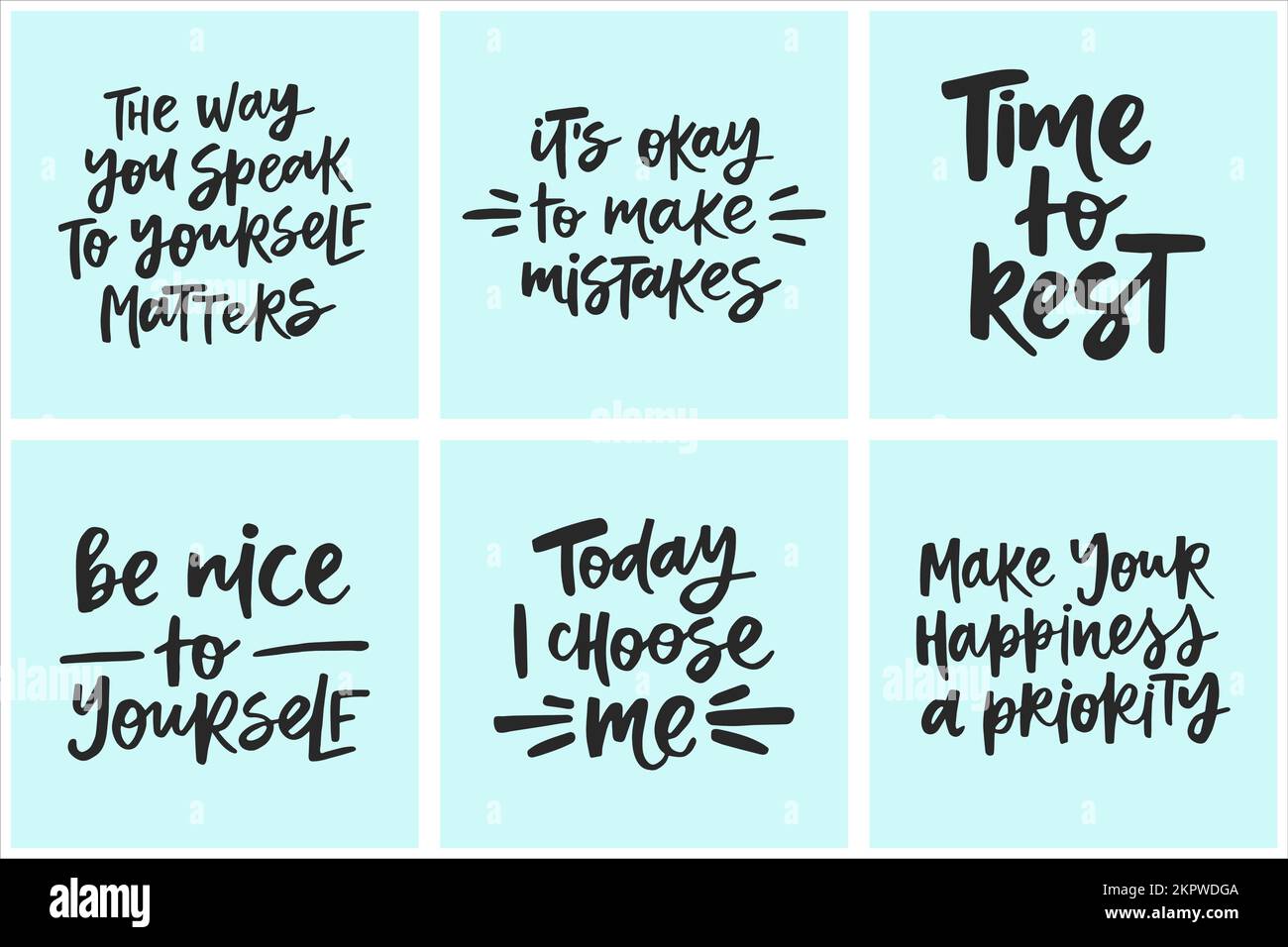 Set of handwritten inspirational quotes about mental health. Collection ...