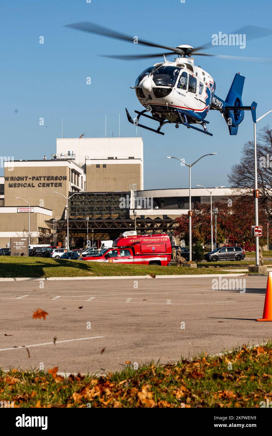 The Miami Valley Hospital Care Flight helicopter lands during the Nov ...