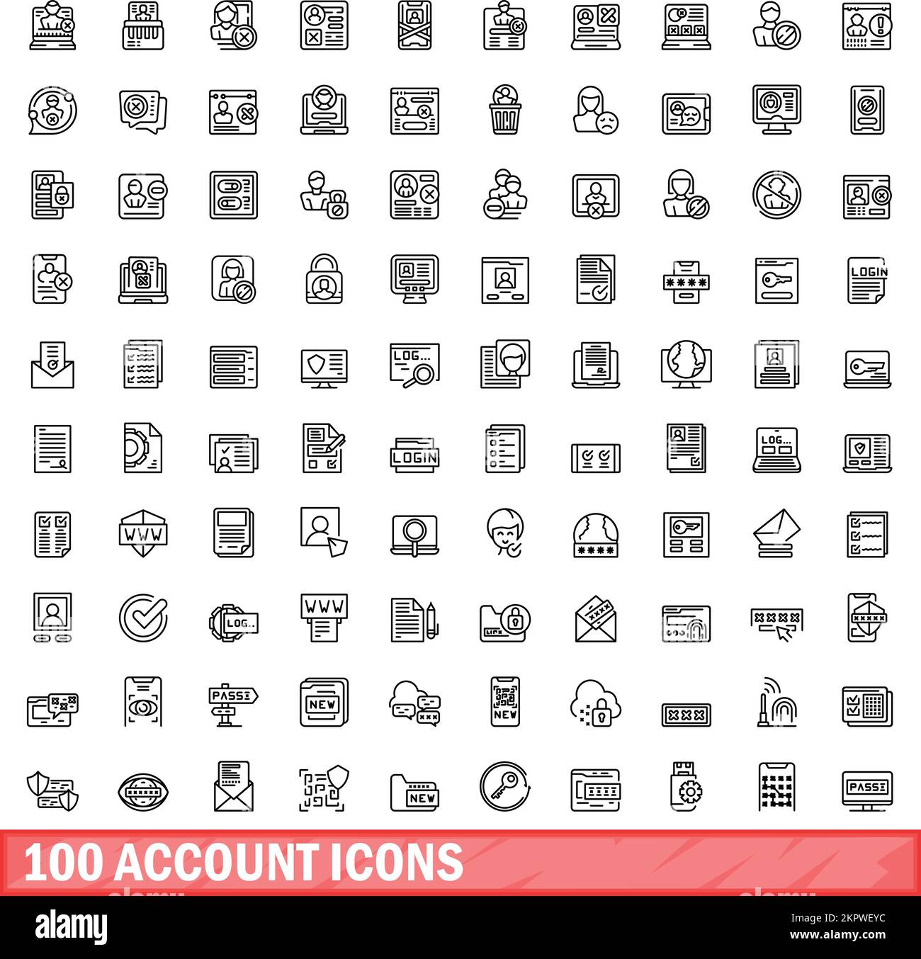 100 account icons set. Outline illustration of 100 account icons vector ...