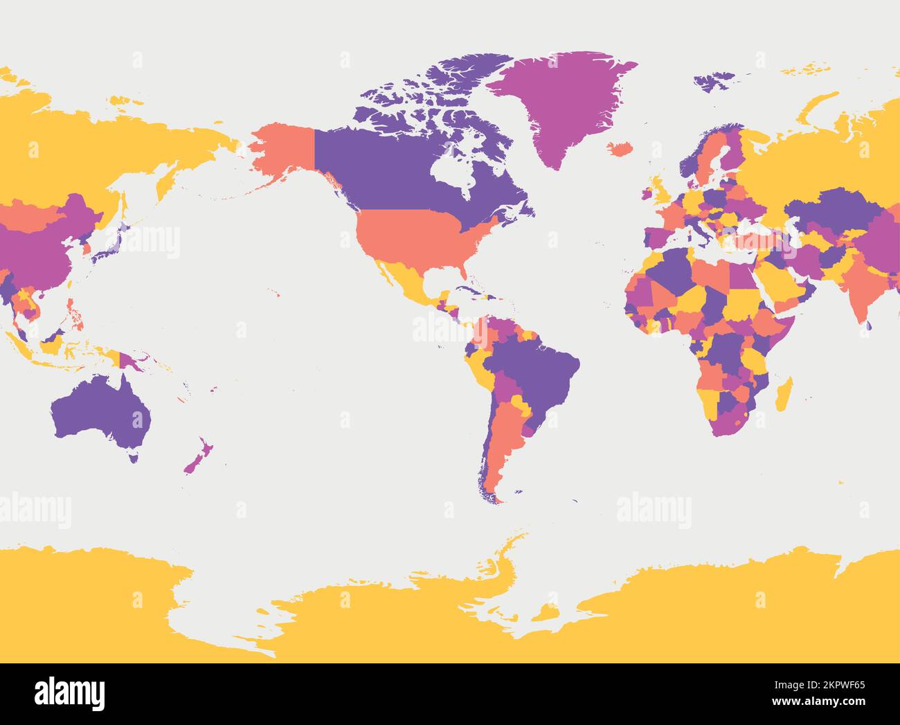 World blank map - America centered. High detailed political map of ...