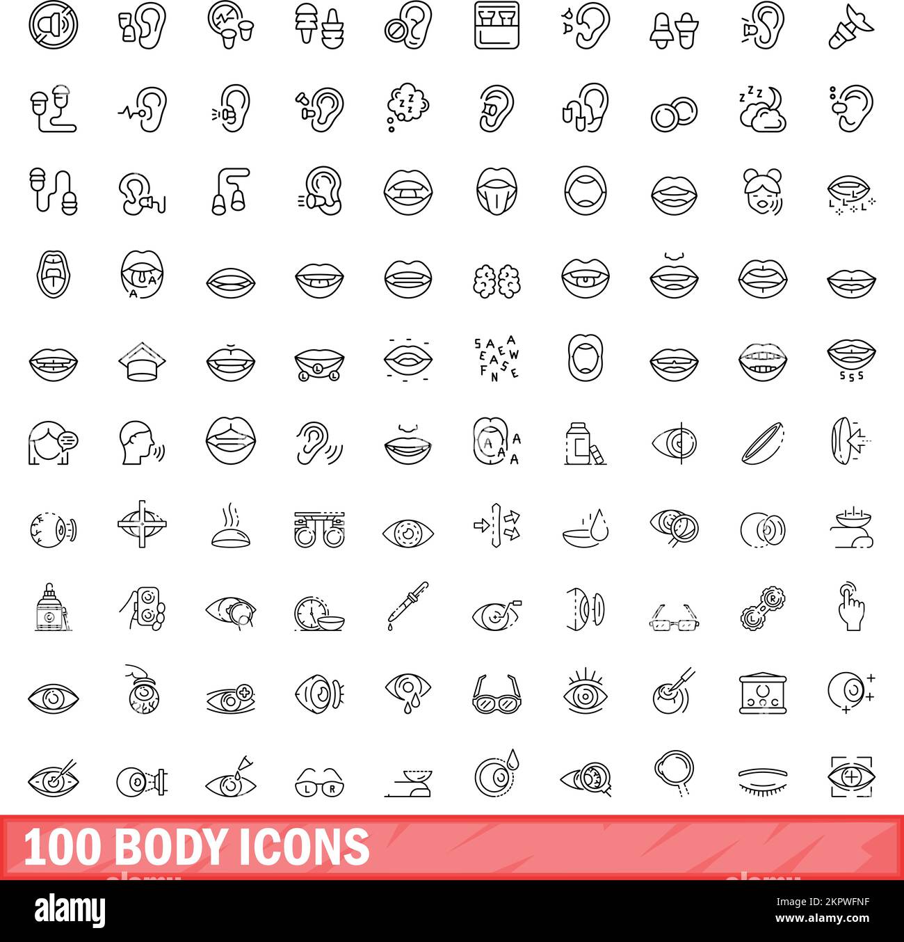 100 body icons set. Outline illustration of 100 body icons vector set ...