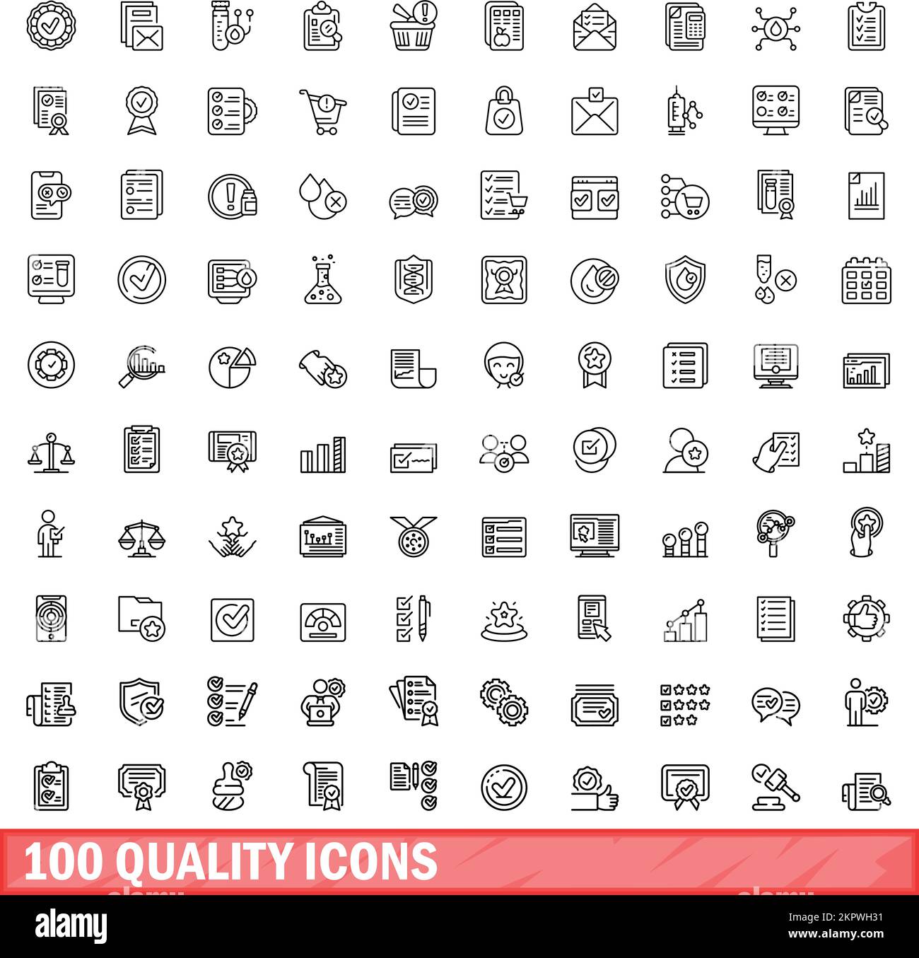 100 quality icons set. Outline illustration of 100 quality icons vector ...