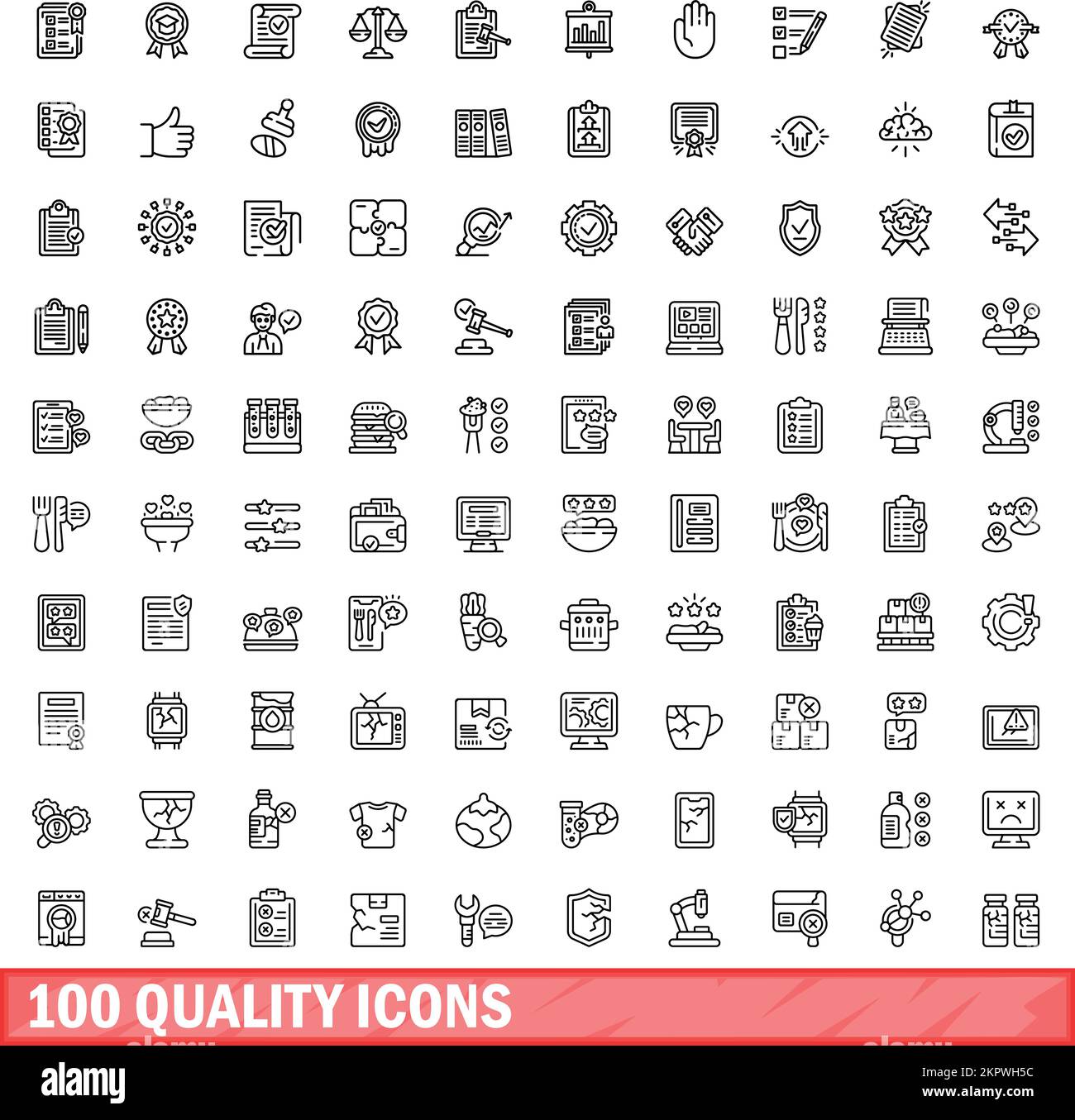 100 quality icons set. Outline illustration of 100 quality icons vector ...