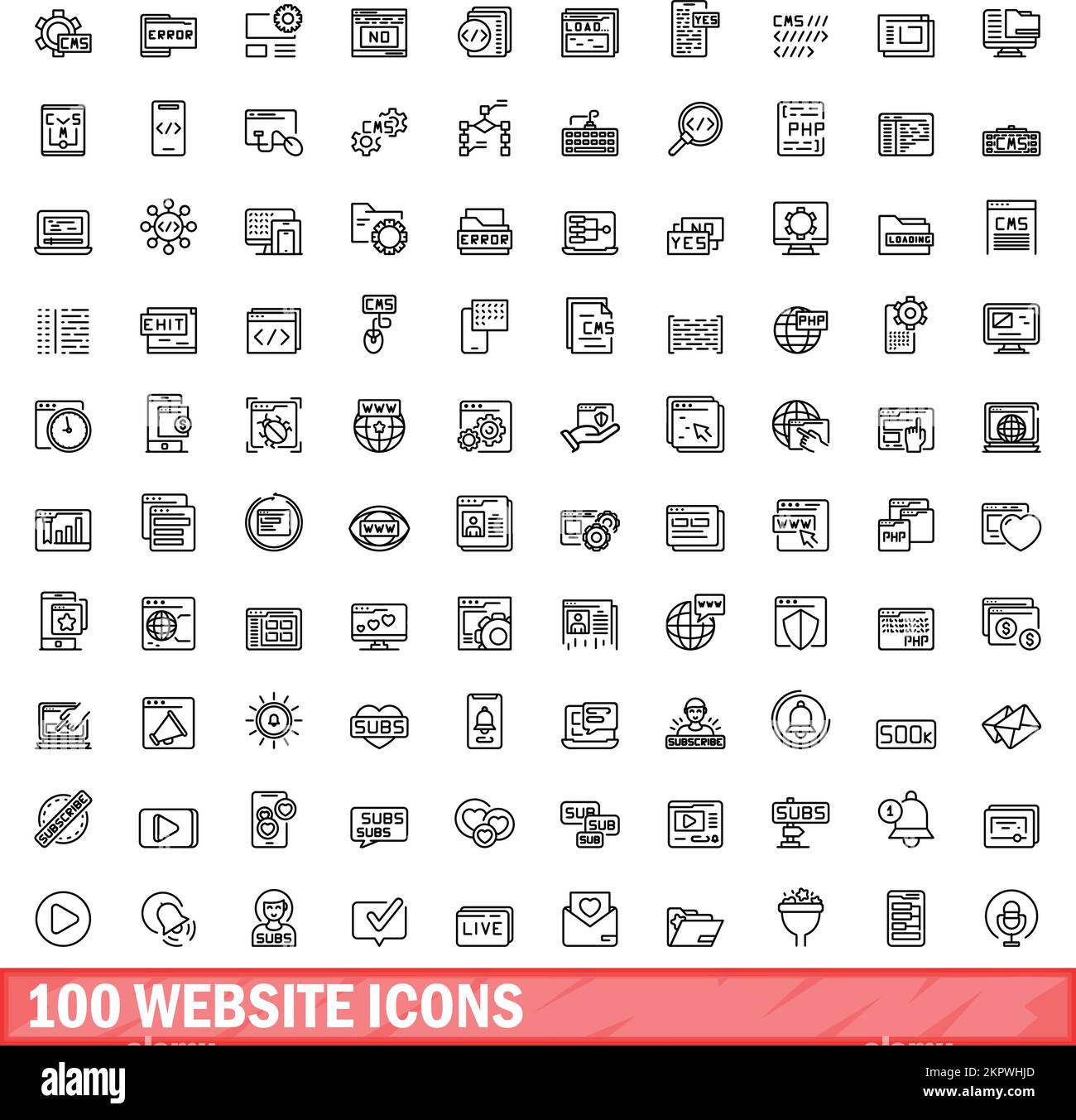 100 website icons set. Outline illustration of 100 website icons vector ...