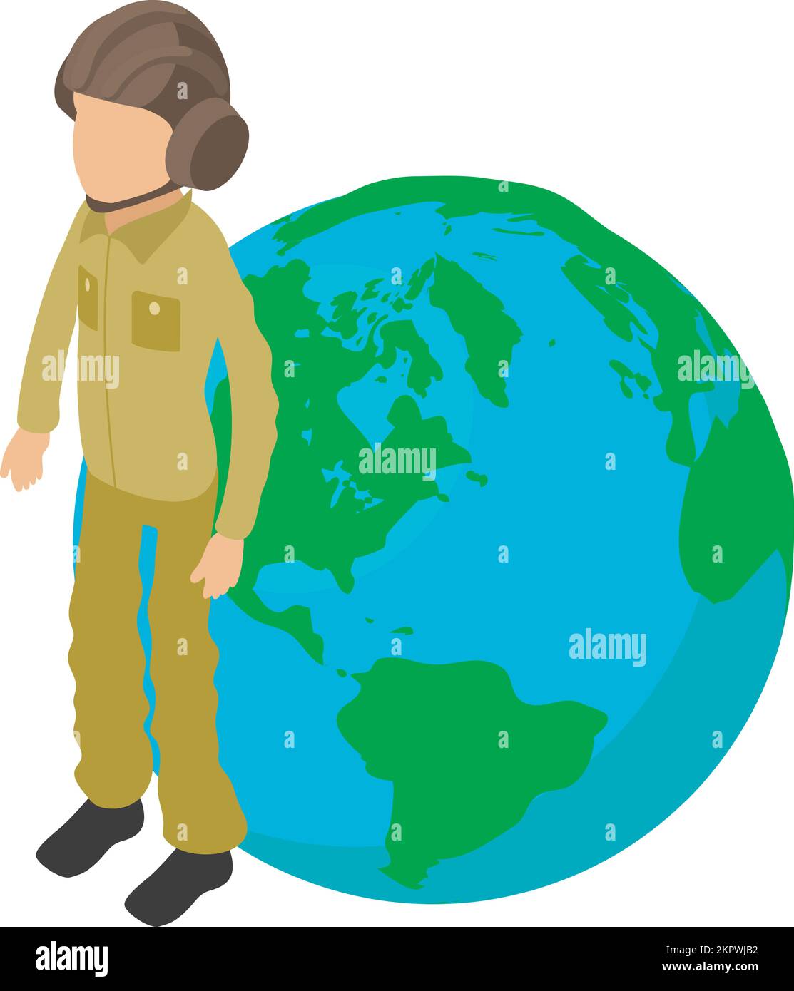 Tankman icon isometric vector. Faceless soldier man on planet earth ...