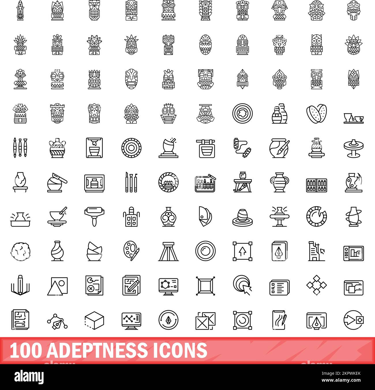 100 adeptness icons set. Outline illustration of 100 adeptness icons ...