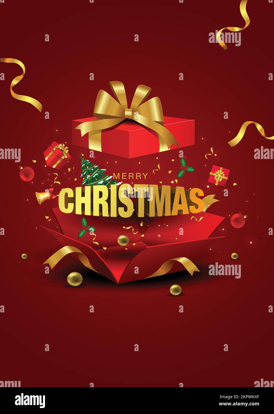 merry Christmas. red background golden lettering. Banner, poster ...
