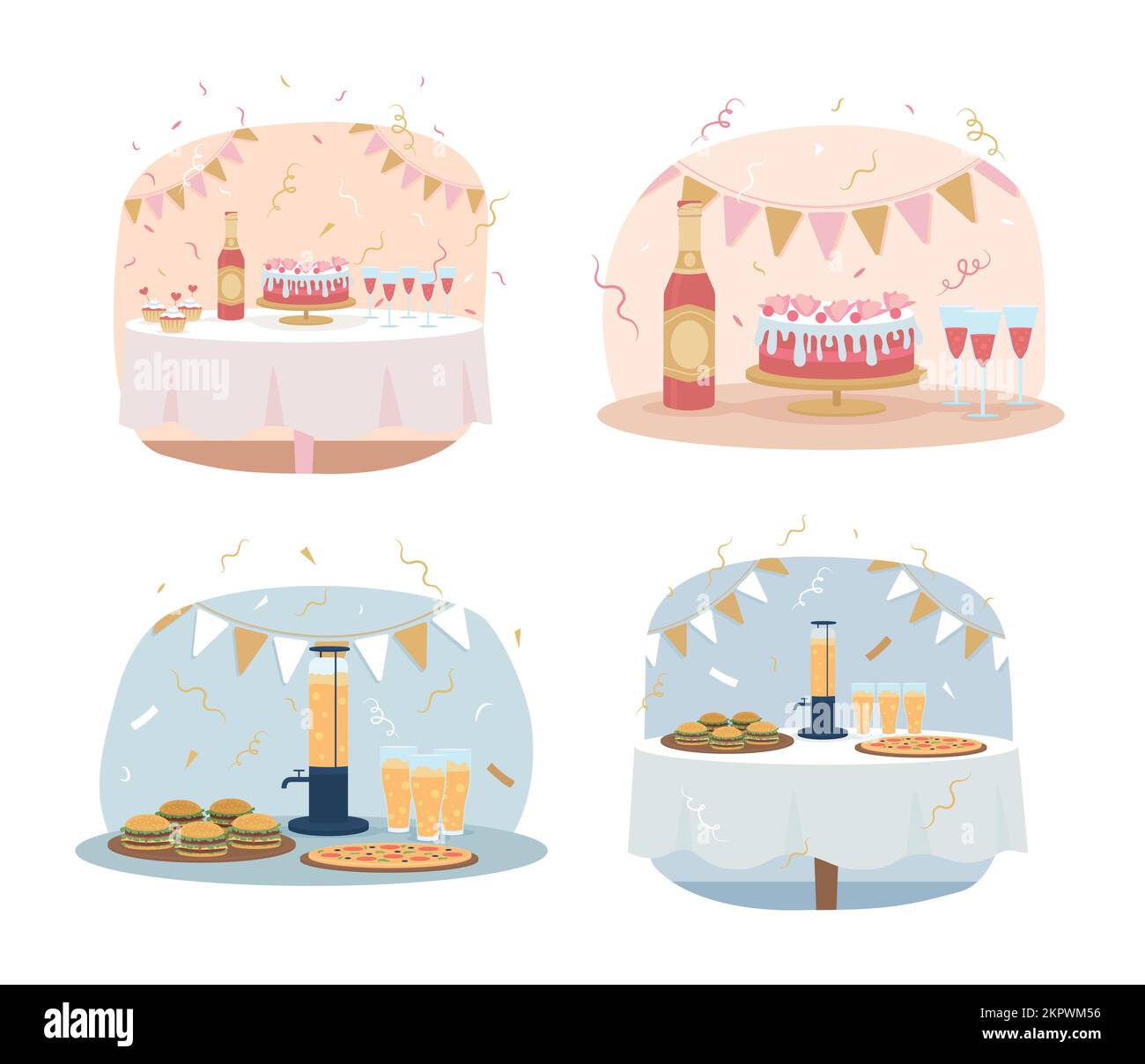 Bachelor and bachelorette party 2D vector isolated illustration set ...