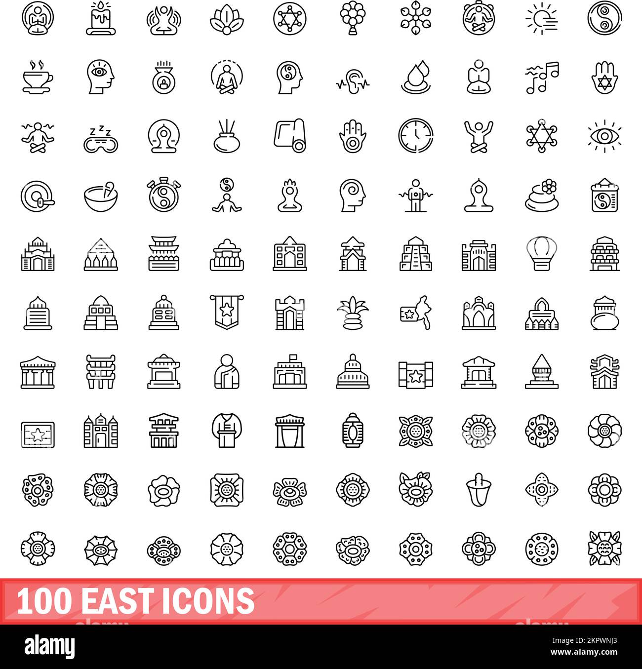100 east icons set. Outline illustration of 100 east icons vector set ...