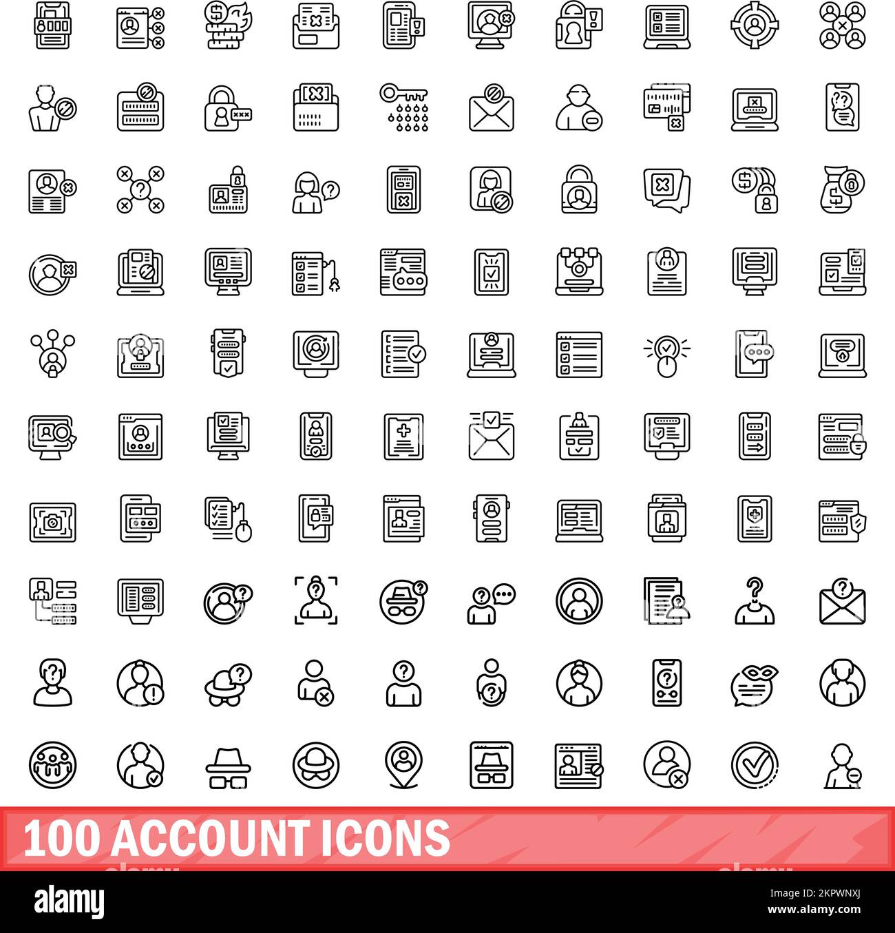 100 account icons set. Outline illustration of 100 account icons vector ...