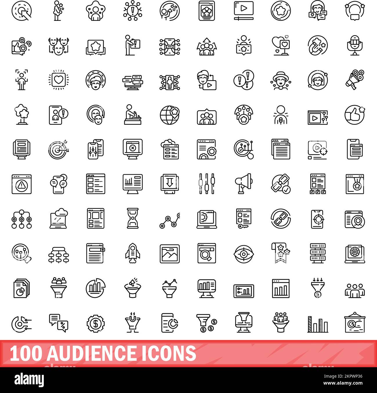 100 audience icons set. Outline illustration of 100 audience icons ...