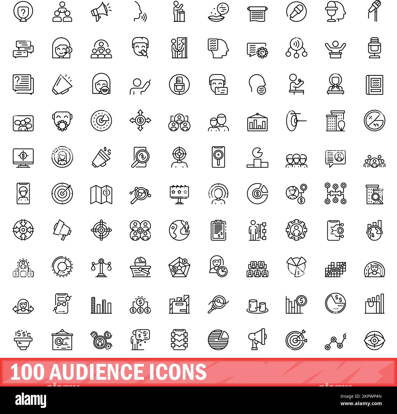 100 audience icons set. Outline illustration of 100 audience icons ...