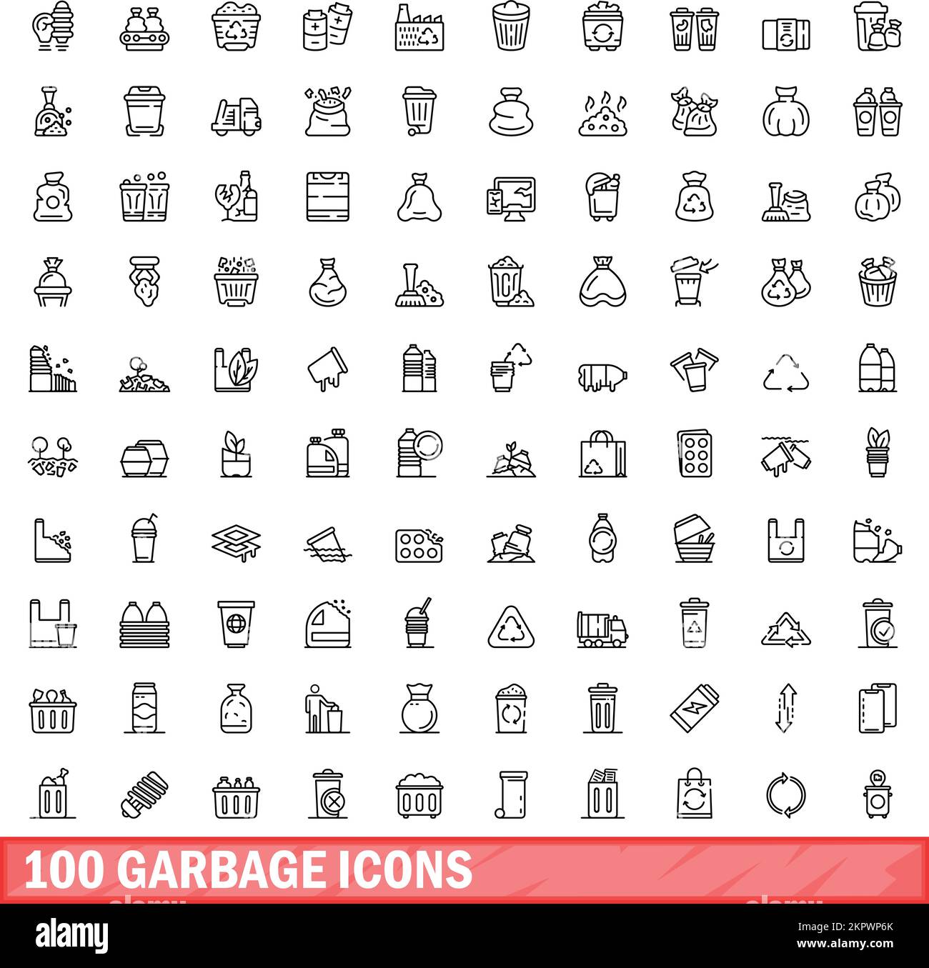 100 garbage icons set. Outline illustration of 100 garbage icons vector ...