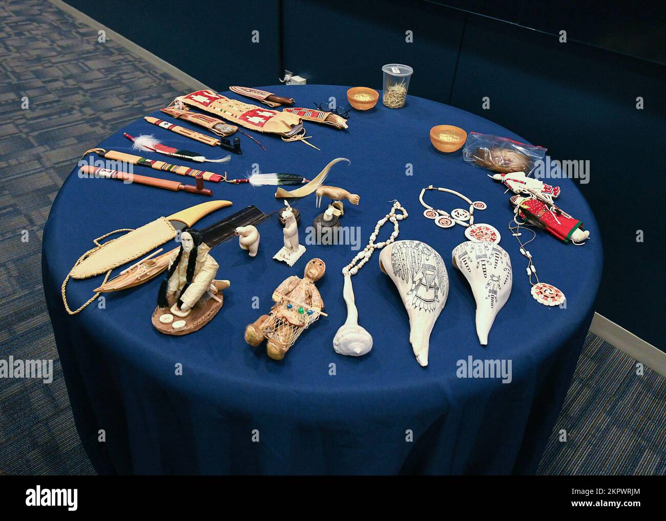 Native American artifacts and recreated pieces are displayed during an ...