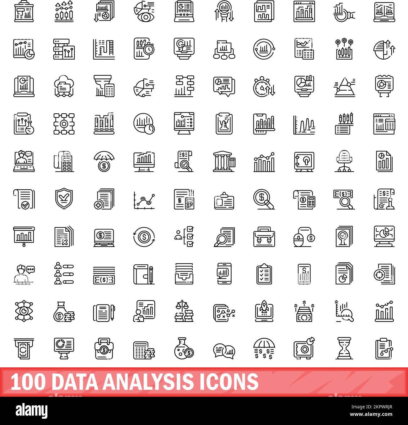 100 data analysis icons set. Outline illustration of 100 data analysis ...