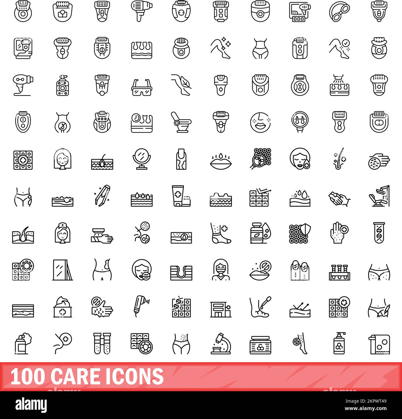 100 care icons set. Outline illustration of 100 care icons vector set ...