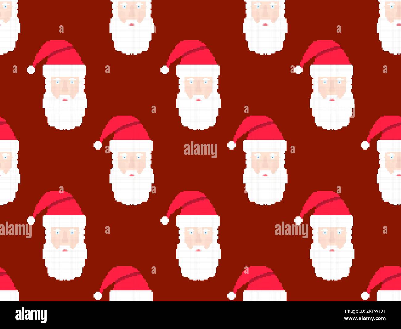 Seamless pattern with Santa Claus in pixel art style. Pixelated face of ...