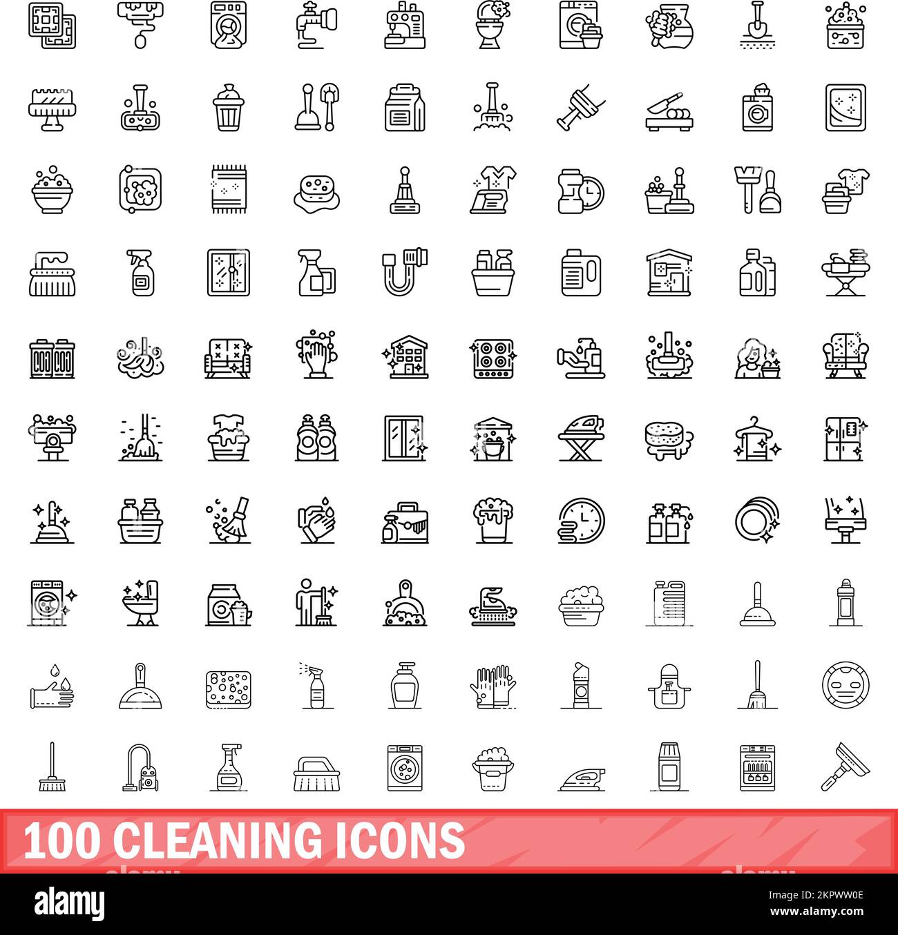 100 cleaning icons set. Outline illustration of 100 cleaning icons ...