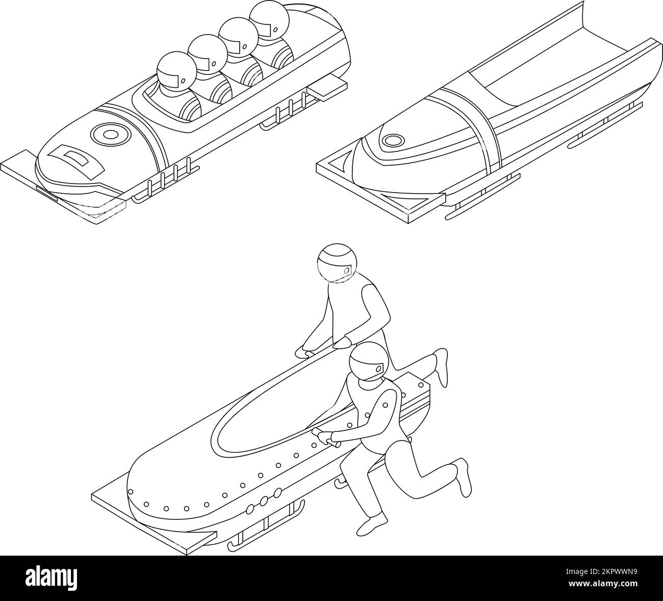 Bobsleigh icon set. Isometric set of bobsleigh vector icons outline ...