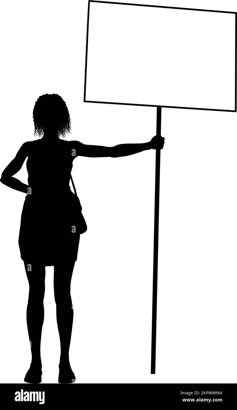Protest Rally March Picket Sign Silhouette Person Stock Vector Image ...