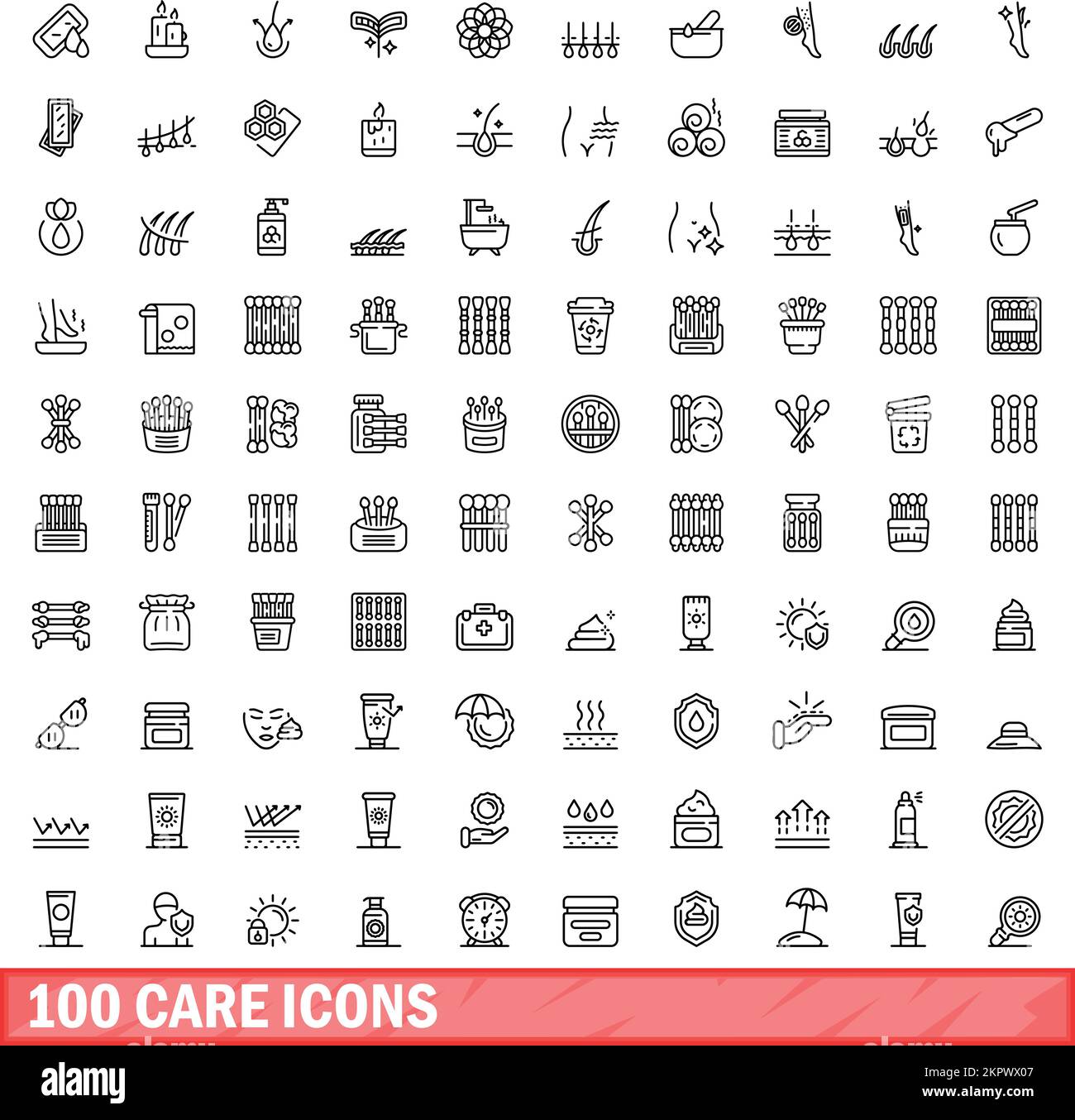 100 care icons set. Outline illustration of 100 care icons vector set ...