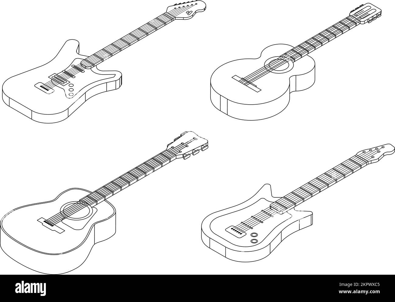 Guitar icons set. Isometric set of guitar vector icons outline vector ... Guitar icons set. Isometric set of guitar vector icons outline vector ...