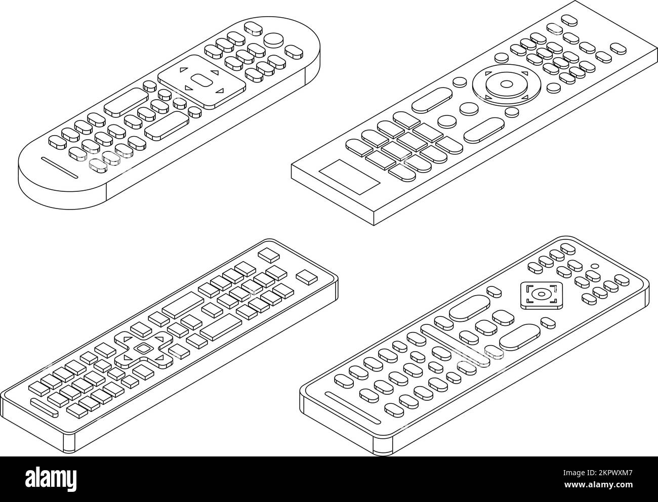 Remote icons set. Isometric set of remote vector icons outline vector ...