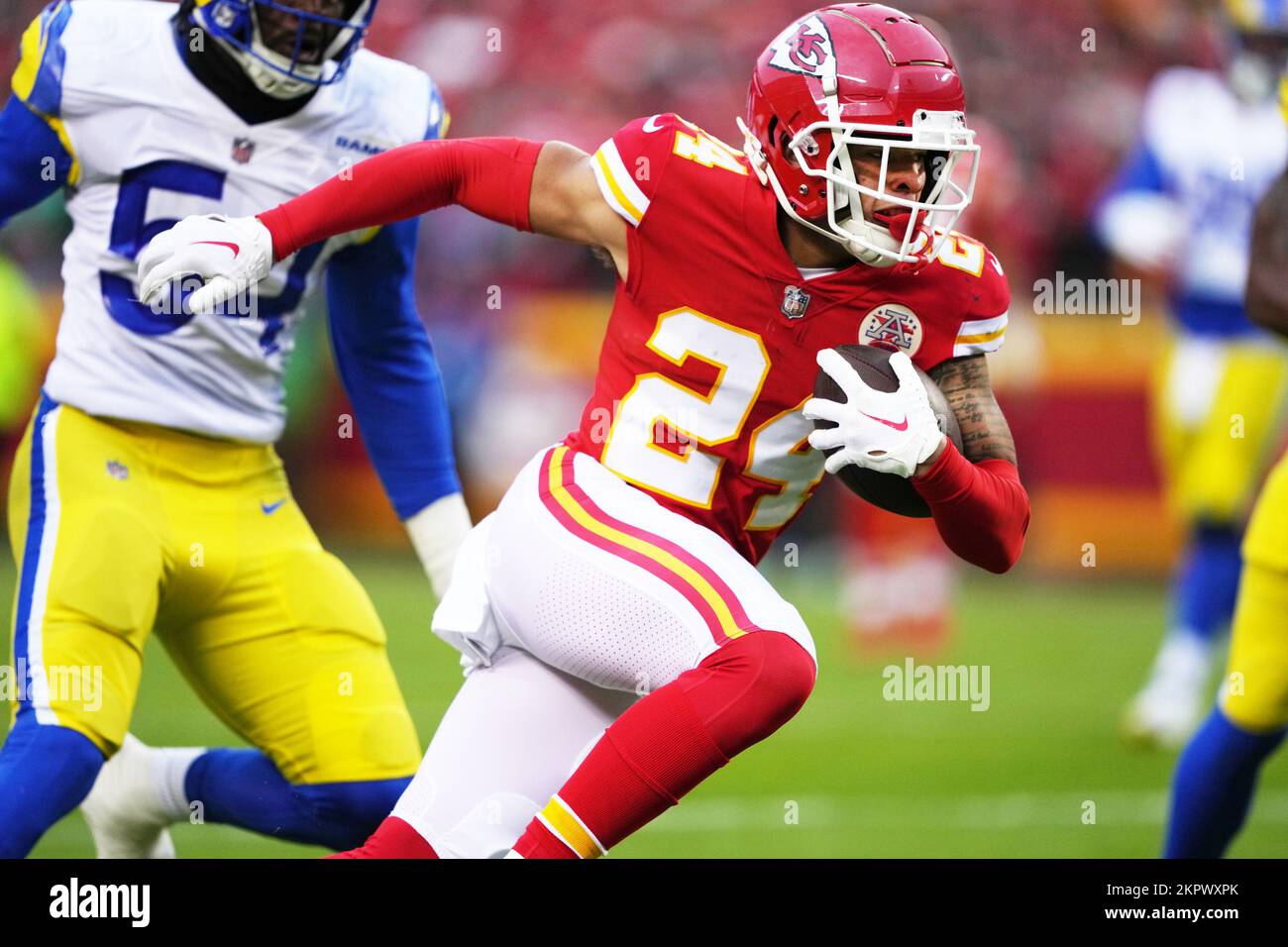 NOV 27, 2022: Kansas City Chiefs wide receiver Skyy Moore (24) has a ...