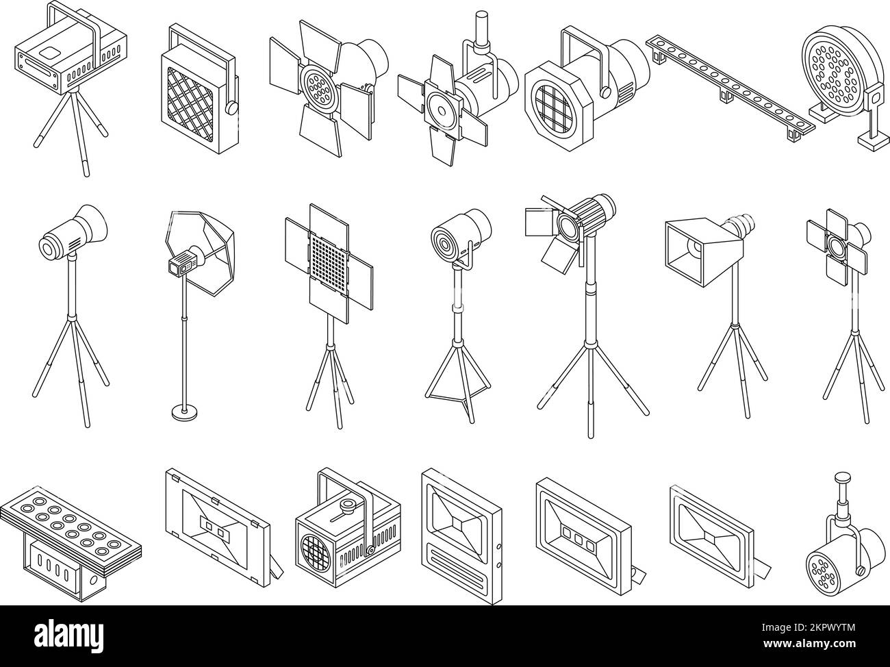 Spotlight icons set. Isometric set of spotlight vector icons outline ... Spotlight icons set. Isometric set of spotlight vector icons outline ...
